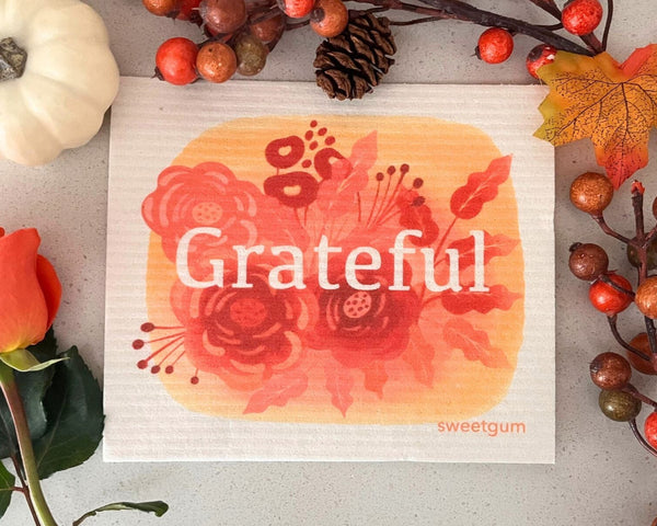 Grateful Swedish Dishcloth | Burgundy & Orange (Fall/Thanksgiving decor ...